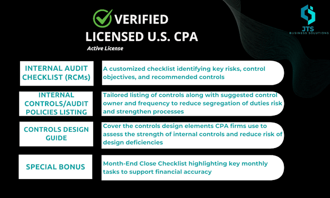Create internal audit, accounting policies, and internal controls checklists by Jaynisstee | Fiverr