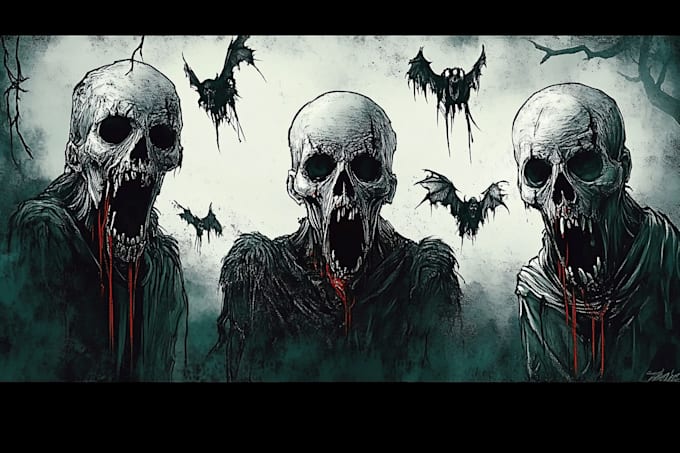 Draw detailed dark art and heavy metal horror illustration by ...