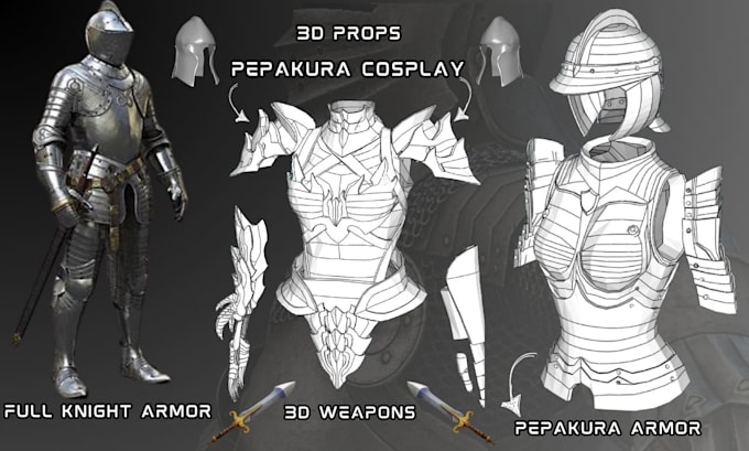 Full knight pepakura armor, wearable 3d cosplay props, 3d weapons for ...