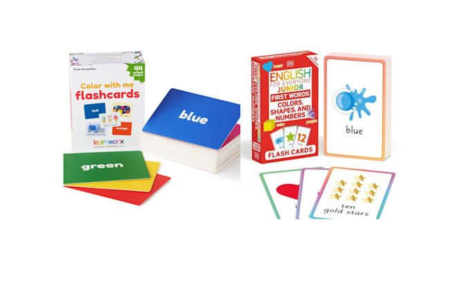 Design kids card game, board game, flash cards, card box mockup ...