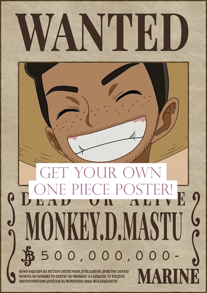 Draw you in one piece style with optional wanted poster by Artxscience ...