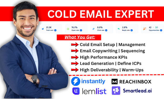 Setup and manage cold email with instantly ai, smartlead ai, lemlist, reachinbox by Benjamin ...