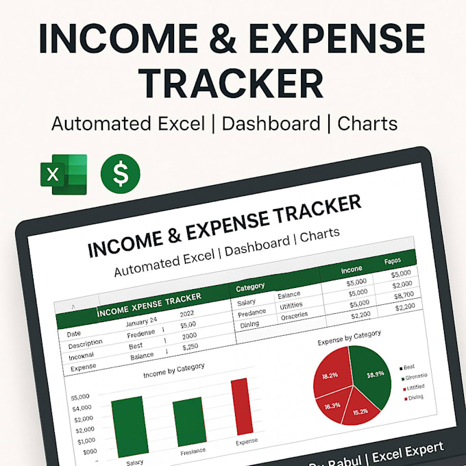 Create a professional excel income and expense tracker with charts by ...