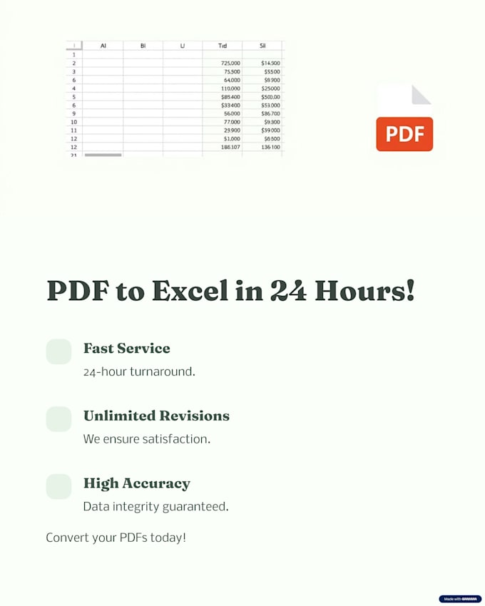 Convert pdf to excel by Swayam__excel | Fiverr