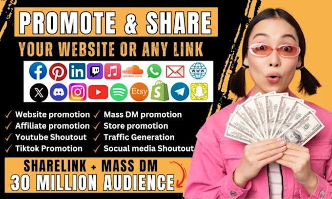 Do share link promotion to usa uk 1 million audience on fb tiktok ig ...