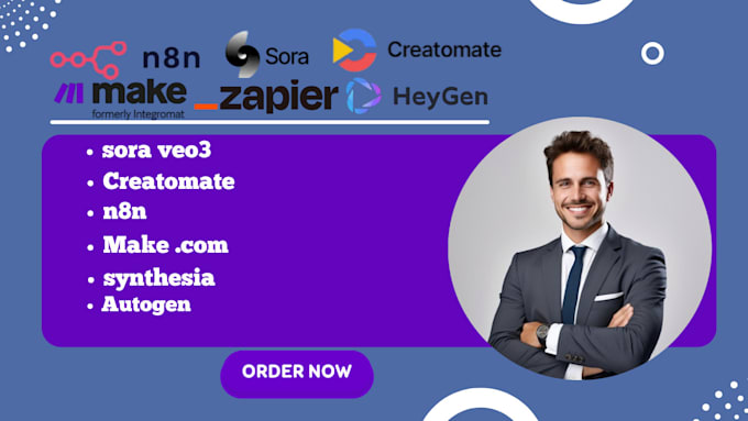 Automate your business with n8n make com ai agent creatomate autogen by Miracletechyz | Fiverr