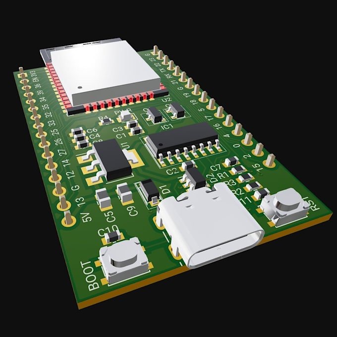 Do pcb design pcb layout circuit schematic 3d model esp32 code for audio project by Vision_bra ...