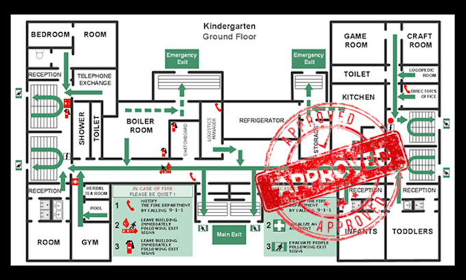 Design fire emergency water evacuation plan escape diagram map for ...