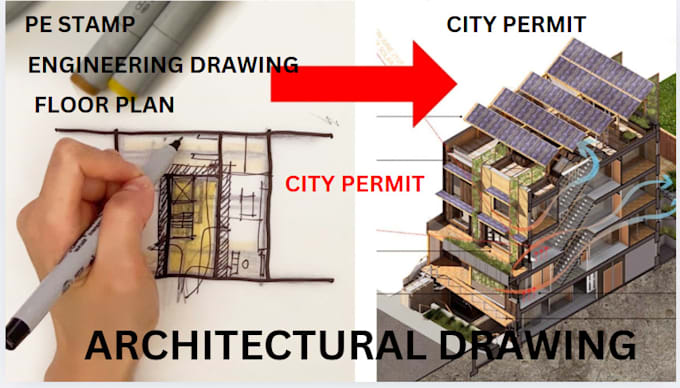 Draw stamp architectural construction plan, city permit mep engineering ...