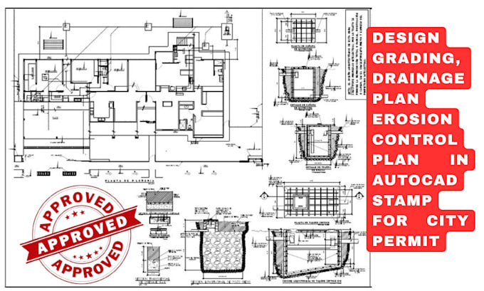 Design grading, drainage plan erosion control plan in autocad stamp ...