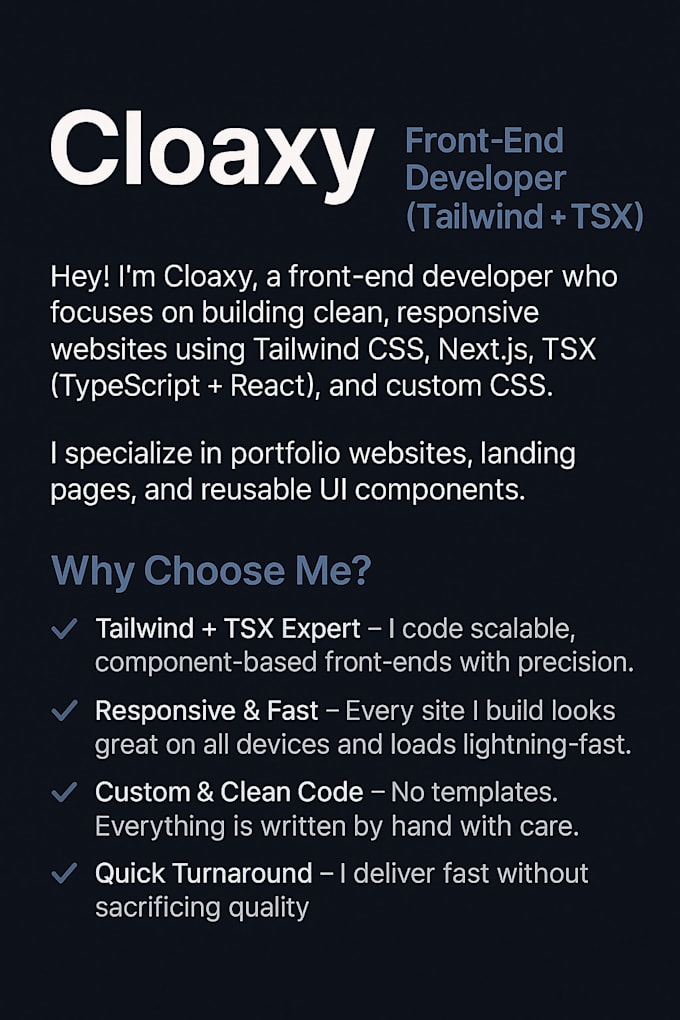 Be your front end developer using tailwind, tsx, and nextjs by Cloaxy ...