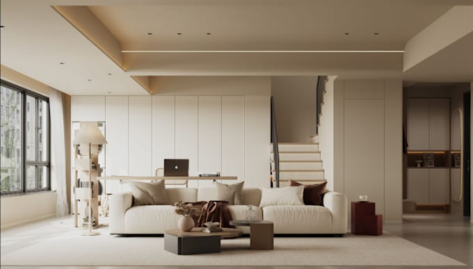 Render 3d interior design living room, bedroom,kitchen, sitting room ...