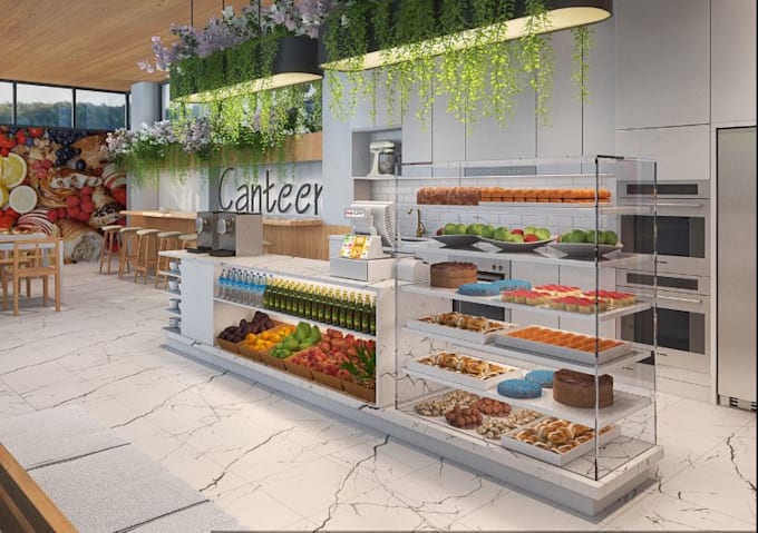 Refurbish 3d cafeteria,restaurant,shop,grocery store,supermarket ...