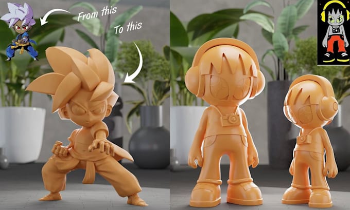 Convert 2d image to 3d printable model custom 3d character from 2d ...