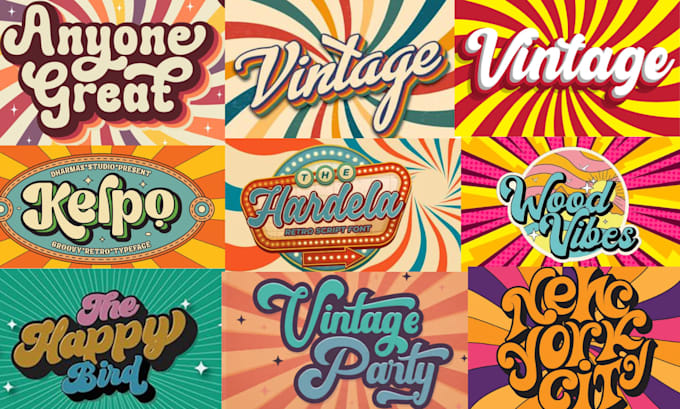 Design vintage 70s typography triped script font lettering logo by ...