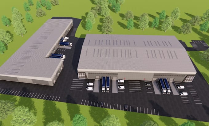 Make cgi exterior design warehouse model commercial design, with 3d ...