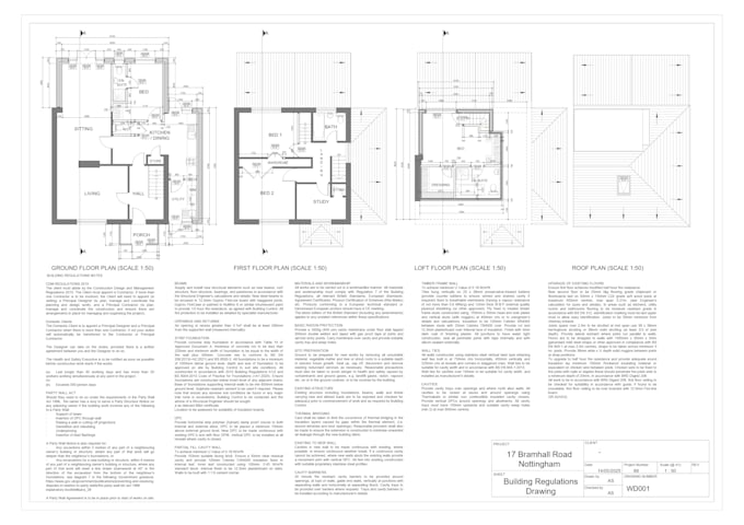 Provide uk building regulation detailed construction drawing with notes ...