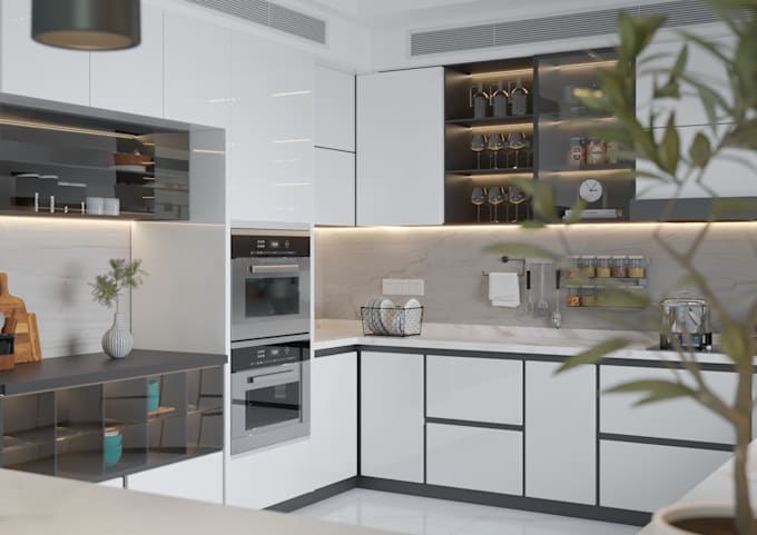 Design your kitchen, floor layout and 3d rendering by Houdaifararbi | Fiverr
