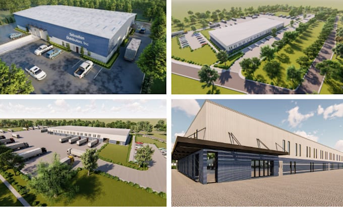 Design 3d warehouse industrial factory building 3d facility commercial ...