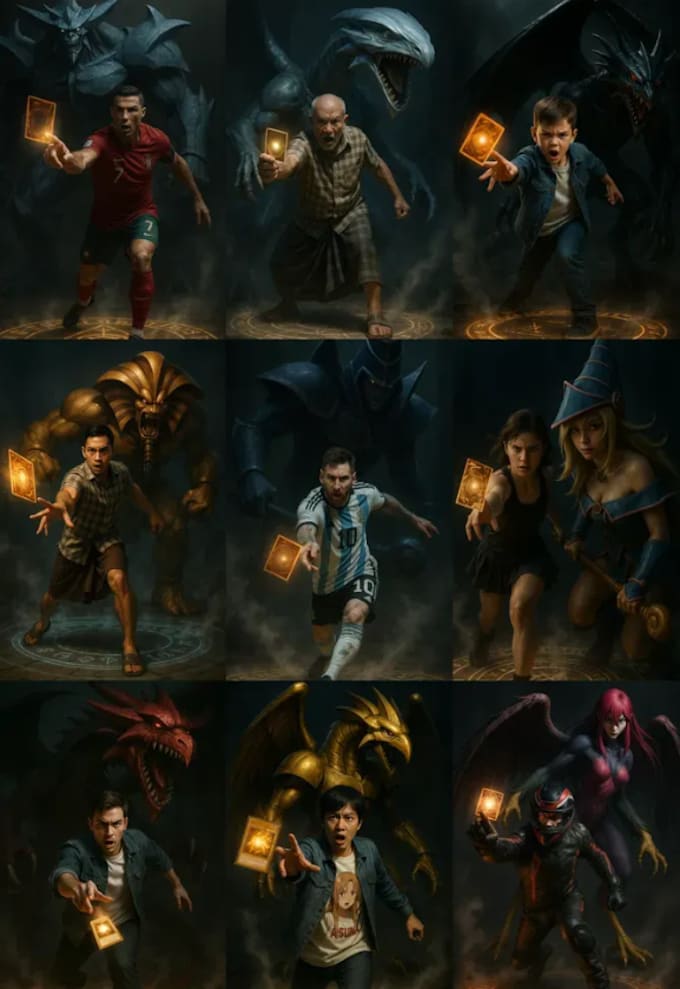 Create epic anime style duel portraits with cinematic monsters by ...