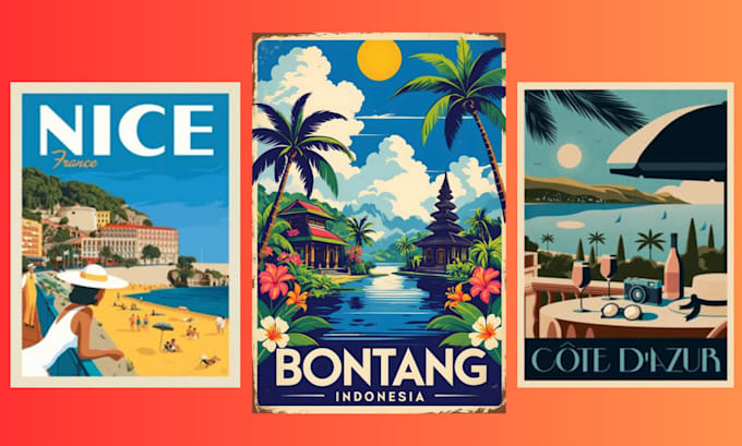 Retro vintage travel poster design minimalist art deco by Dave_ebeennn | Fiverr