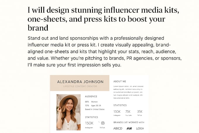 Design stunning influencer media kits, one sheets, and press kits by Yomitebint0 | Fiverr