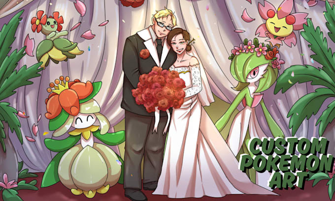 Draw custom pokemon art, you as a pokemon trainer with your team ...