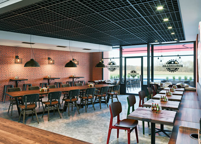 Design rustic restaurant interior,render open bar, furniture step,3d ...