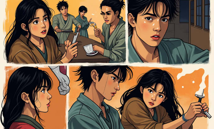 Draw storyboard, manga page, comic book, graphic novel, anime manga ...