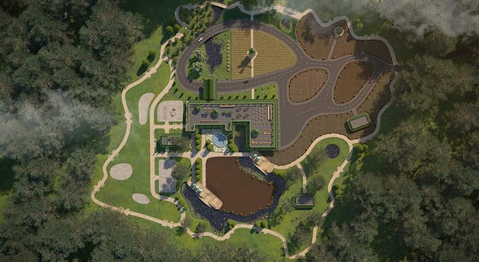 Modernize 3d landscape design, site plan, topography city map model ...