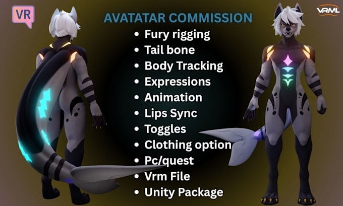 Model vrchat avatar, 3d furry avatar, vtuber model, nsfw, vseeface, 3d ...