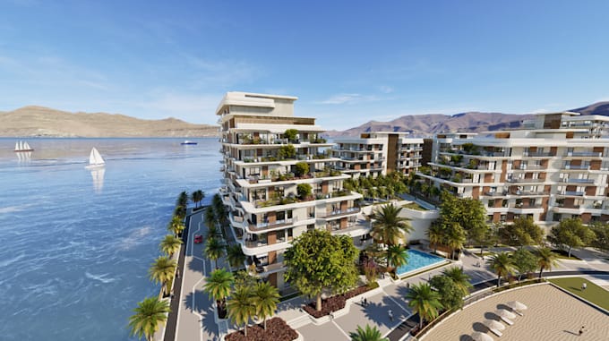 Remodel 3d beachfront exterior, apartment renders,floating house,garden ...