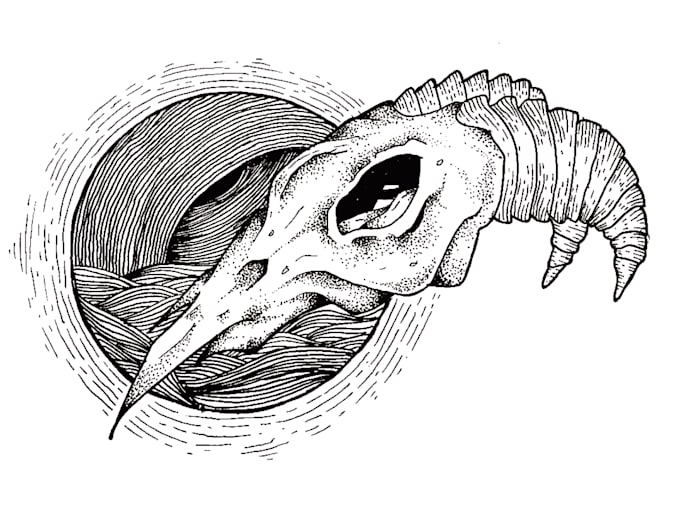 Manually draw skull art that bites custom line drawing by ...