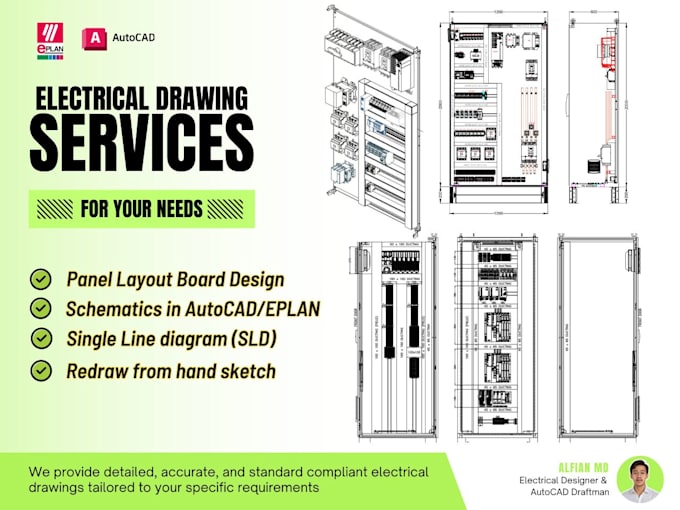Design and draw electrical schematic, panel layout, wiring by autocad,eplan by Alfiand | Fiverr