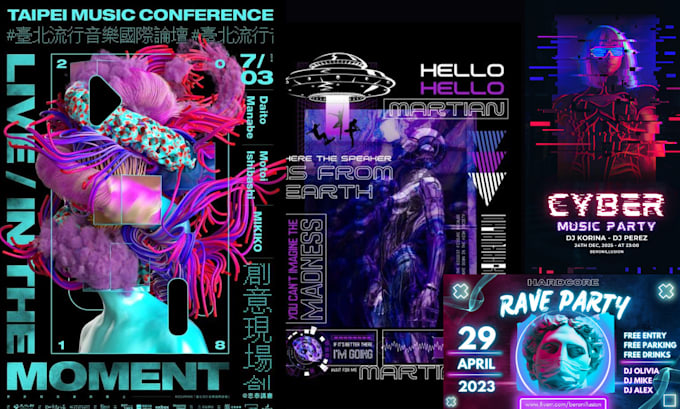 Design techno event flyer party poster 90s retro groove rave poster ...