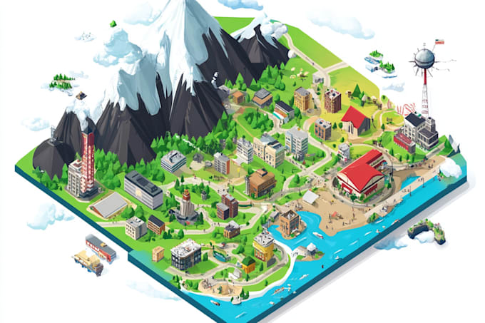 Design fantasy map illustration isometric map, event or city map, 2d ...