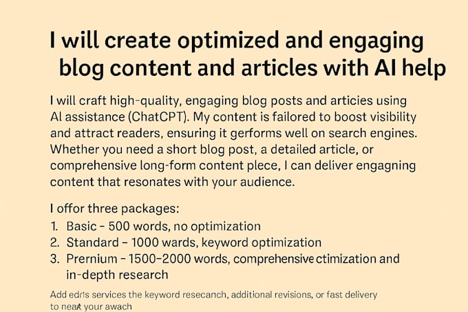 Create optimized and engaging blog content and articles with ai help by Tony_libeau | Fiverr