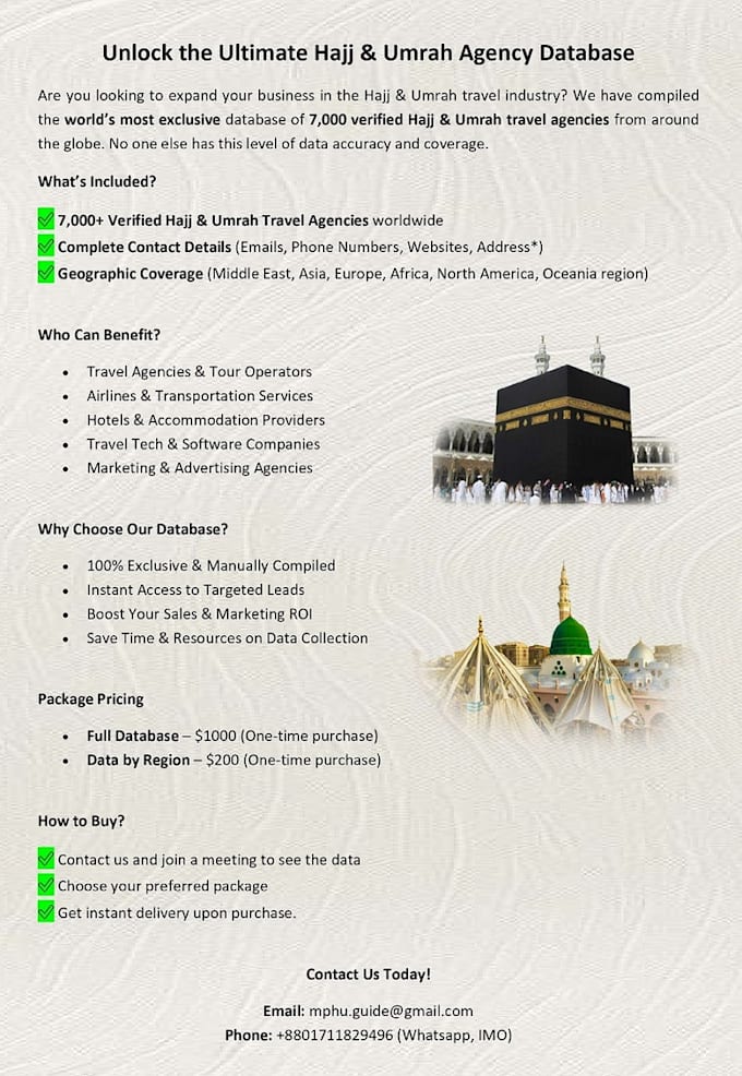 Ultimate hajj umrah travel agency database on sale by Moshfiq_hu | Fiverr