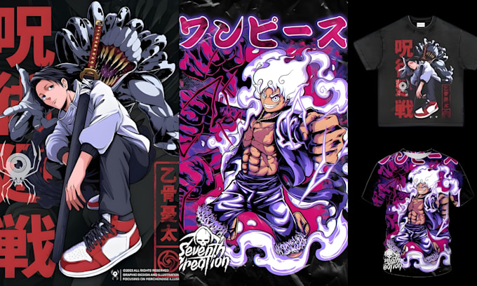Draw custom anime manga edgy streetwear t shirt design for clothing ...