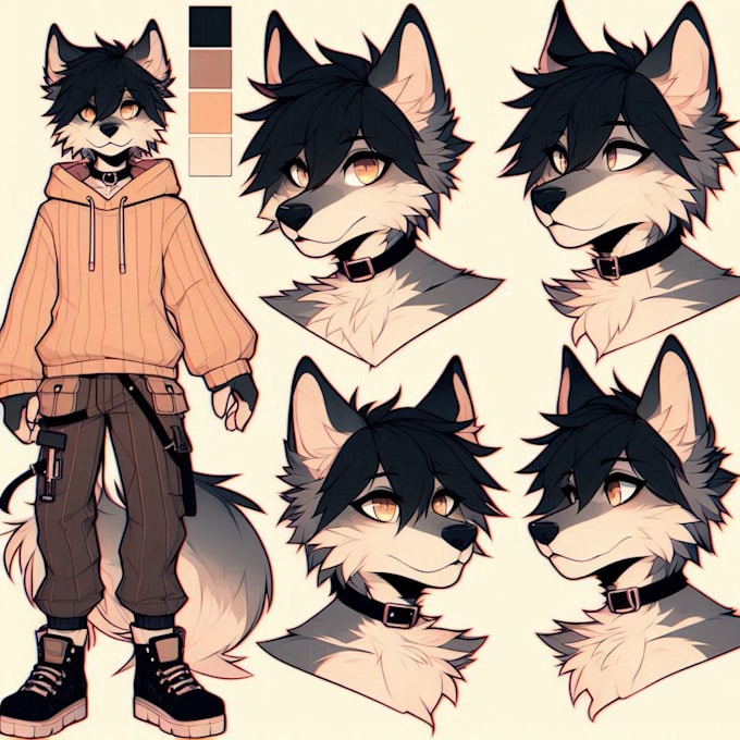 Draw fursona furry ref character sheet vtuber model anthro feral avatar wolf by Nazafimax | Fiverr