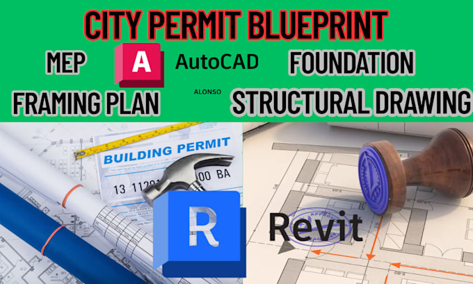 Draft city permit blueprint, framing plan, mep, structural drawing ...
