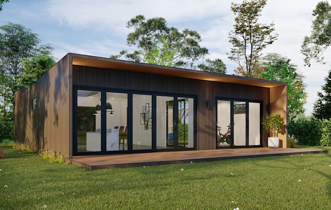 Elevate 3d garden cabin exterior,interior render,real estate,gym,2d ...