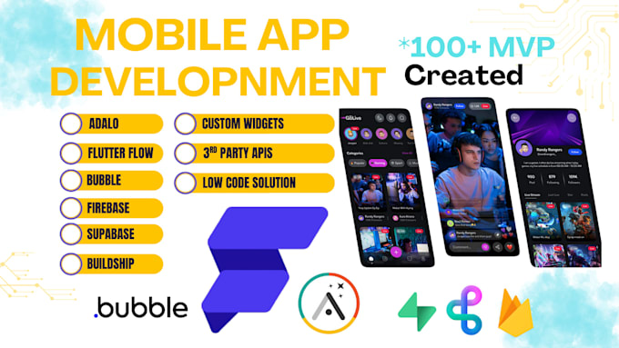 Do app development using adalo, bubble, flutterflow best low code solution by Abdulasif734 | Fiverr