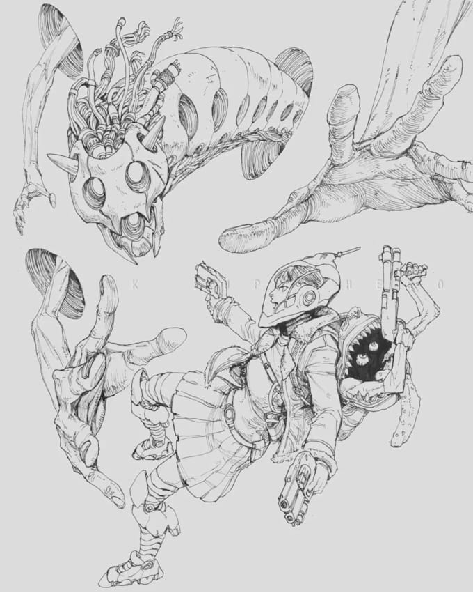 Design any type of robot, cyborg, armor or mecha in line art by Joy ...