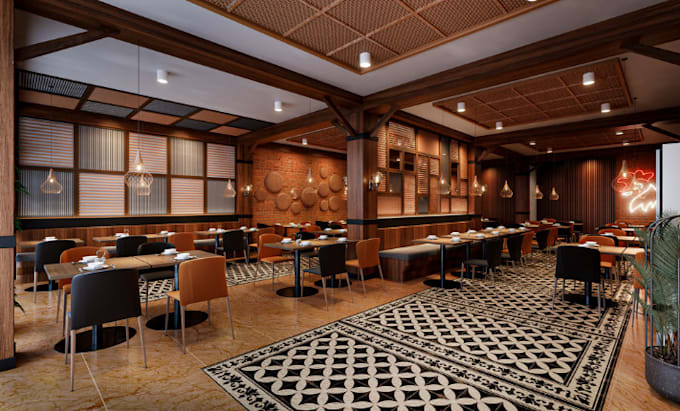 Design 3d restaurant interior design, cafe or shop interior render, bar ...