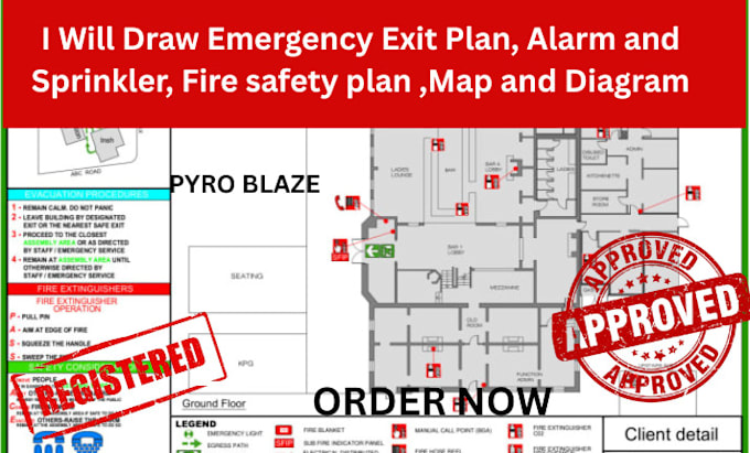 Draw emergency exit plan, alarm and sprinkler, fire safety plan ,map and diagram by Pyro_blaze ...