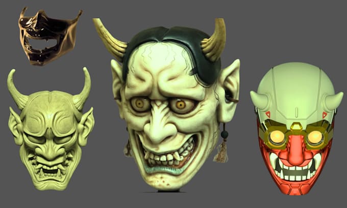 Sculpt 3d mask cosplay oni mask 3d pepakura japanese mask stl for 3d ...