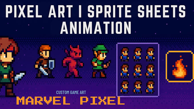 Create animated pixel art character, custom sprite sheet game asset ...