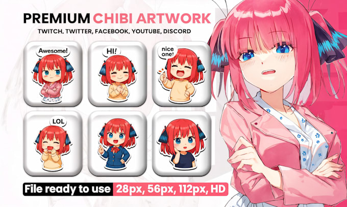 Draw custom cute anime chibi characters and emotes by Xivysan | Fiverr