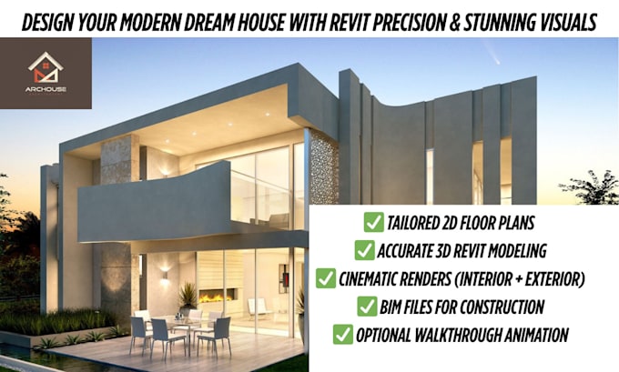 Design your modern home revit with cinematic rendering and bim model by Johnny_architec | Fiverr